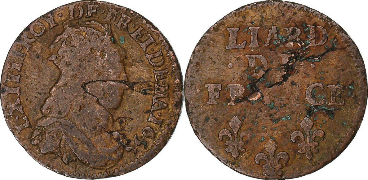 France Liard 1655 Louis XIV, Copper, Gadoury:80 VF(20-25) | MA-Shops