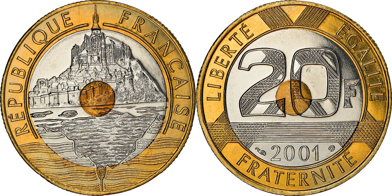 France 20 Francs 2001 Pessac Coin, Mont Saint Michel, Pessac, BE MS(65 ...