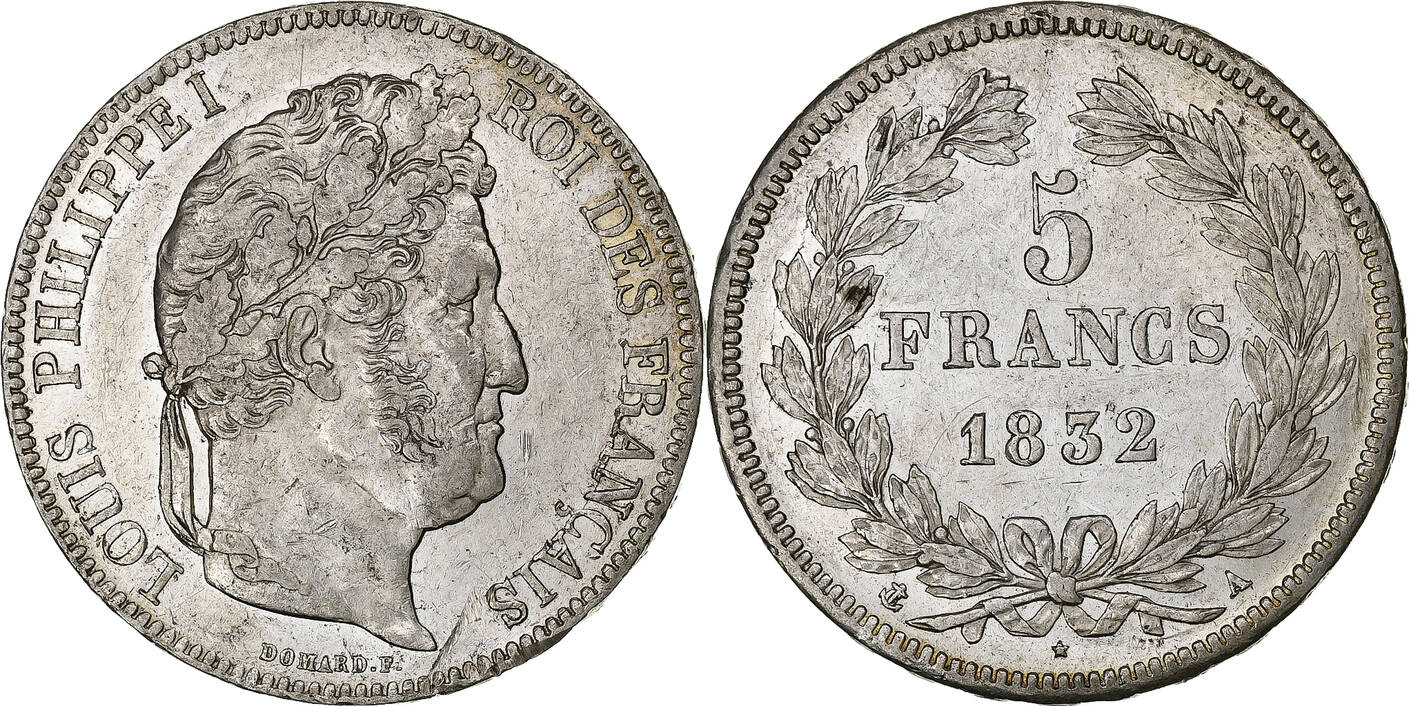France 5 Francs 1832 Paris Louis-Philippe, Paris, Silver, Gadoury:678 ...