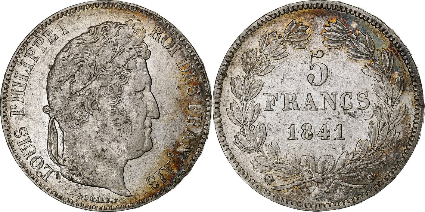 France 5 Francs 1841 Strasbourg Louis-Philippe, Strasbourg, Silver AU ...
