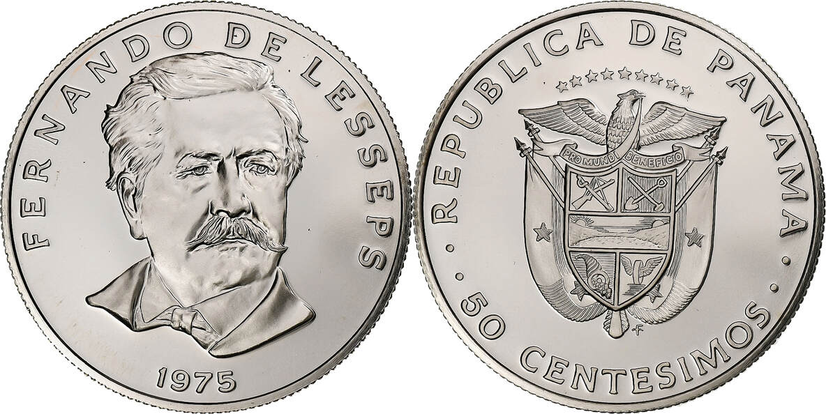 Panama 50 Centesimos 1975 Franklin Mint Franklin Mint, Proof, Copper ...