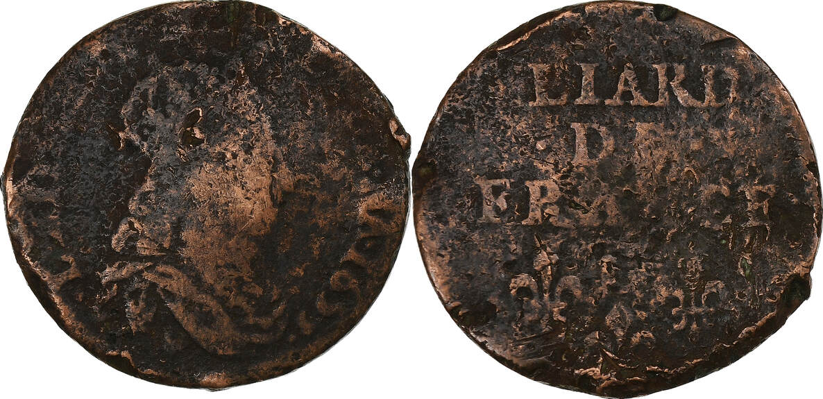 France Liard de France 1655 Louis XIV, Copper F(12-15) | MA-Shops
