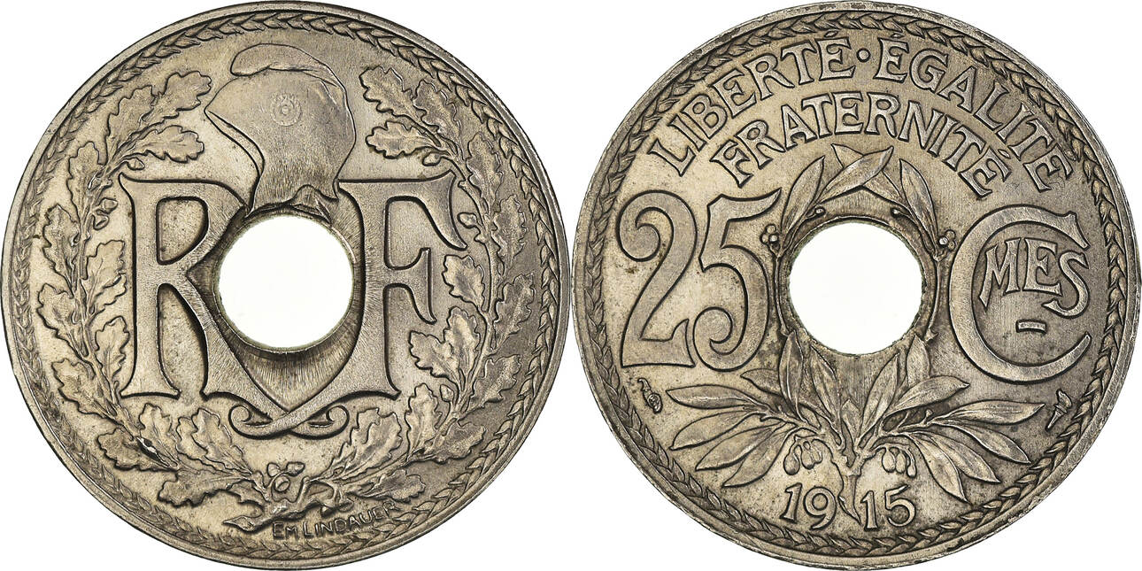 France 25 Centimes 1915 Paris Coin, Lindauer, Paris, Cmes souligné MS ...