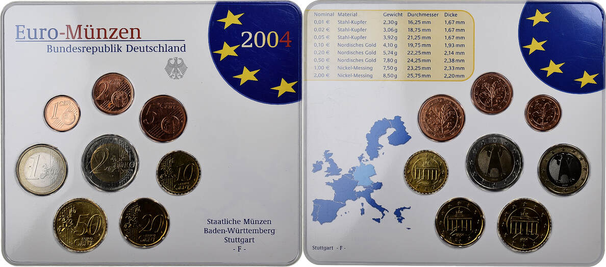 Germany Set 1 ct. - 2 Euro 2004 Stuttgart Coin card, Stuttgart MS(65-70 ...