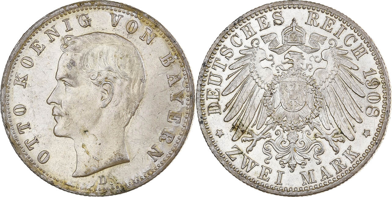 Kingdom of Bavaria 2 Mark 1908 Munich Otto, Munich, Silver EF(40-45 ...