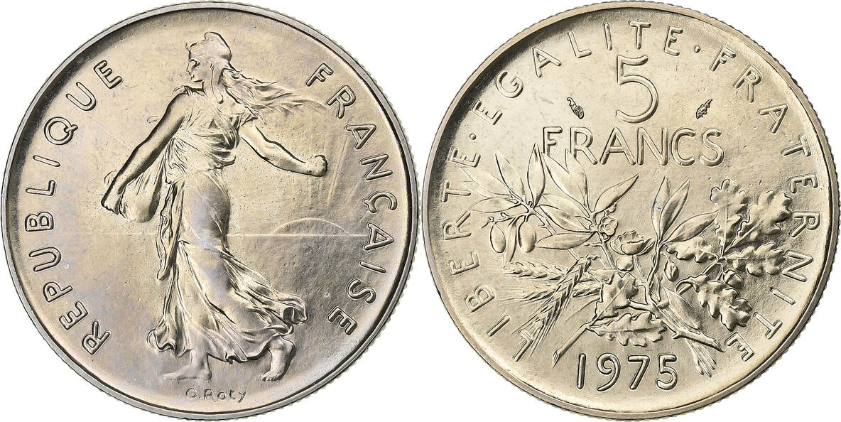 France 5 Francs 1975 MDP Semeuse, MDP, série FDC, Cupronickel MS(65-70) | MA-Shops