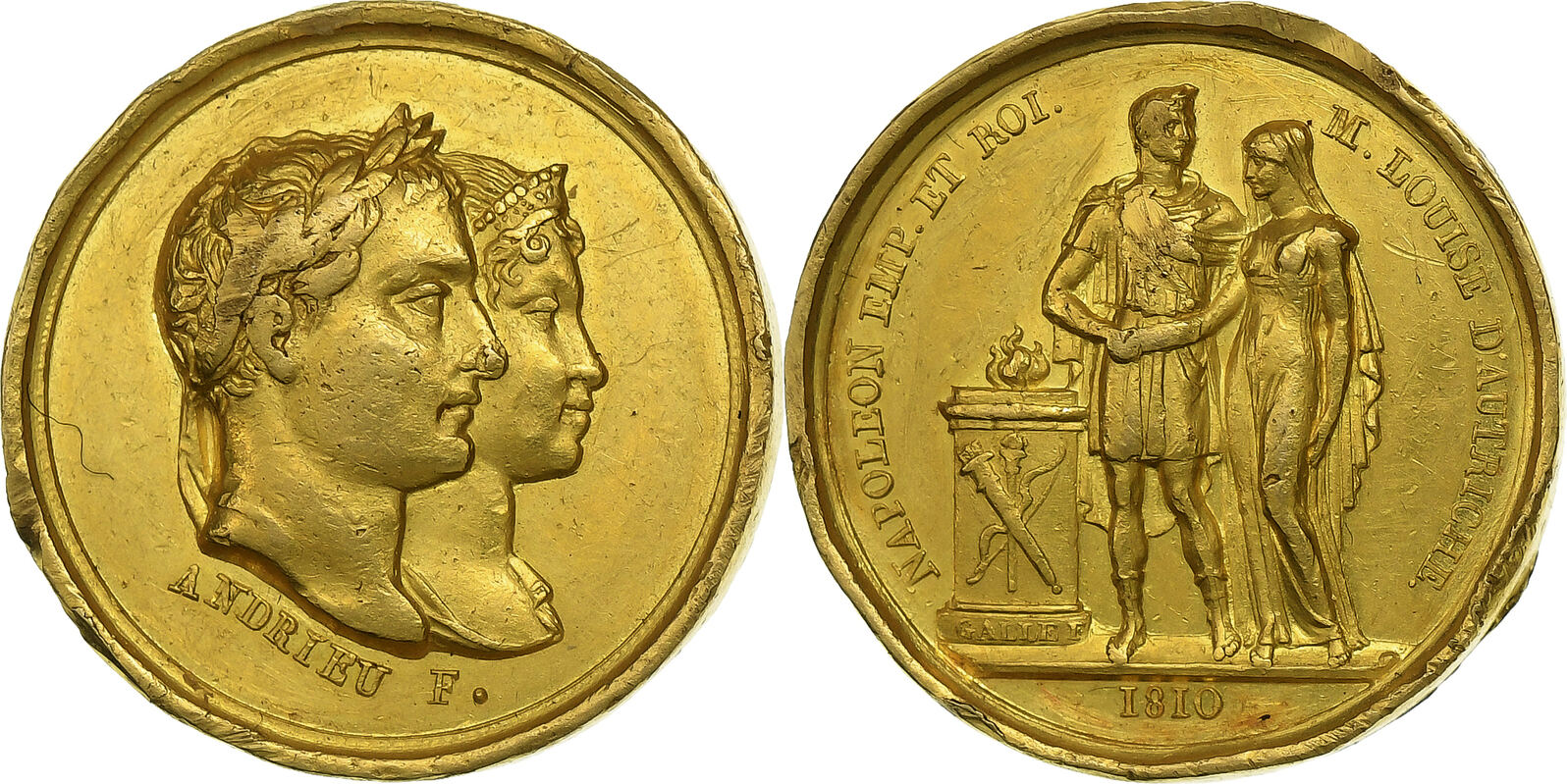 France Quinarius 1810 Wedding of Napoleon I and Marie-Louise, Gold AU ...