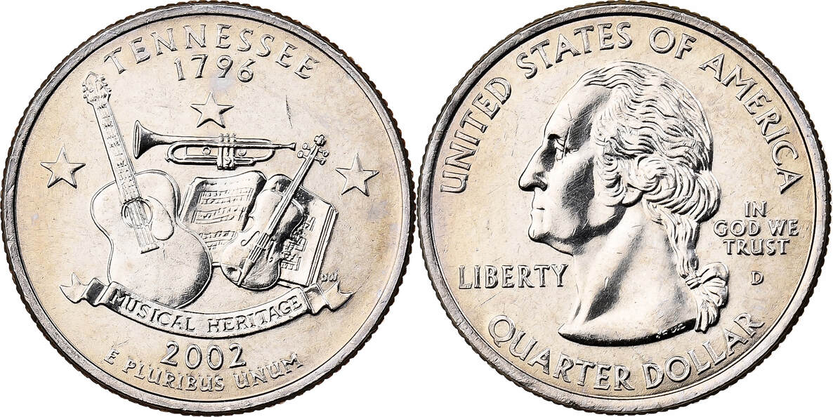 United States 2002 D Quarter Dollar, U.S. Mint, Tennessee 1796 MS(63 ...