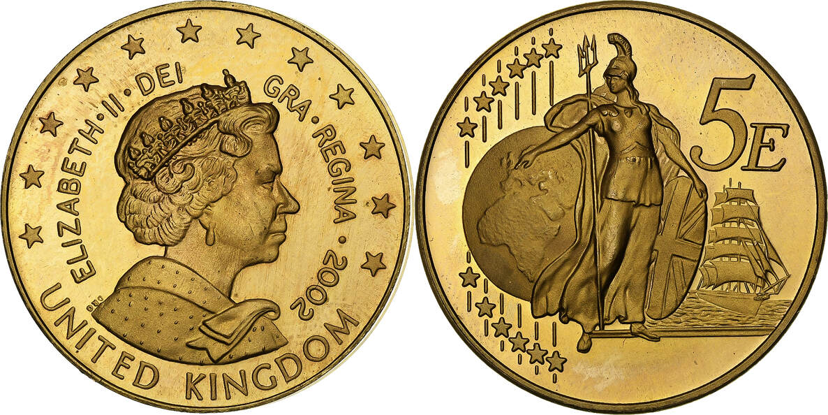 United Kingdom 5 Euro 2002 Elizabeth II, Copper-Nickel-Aluminum MS(63 ...