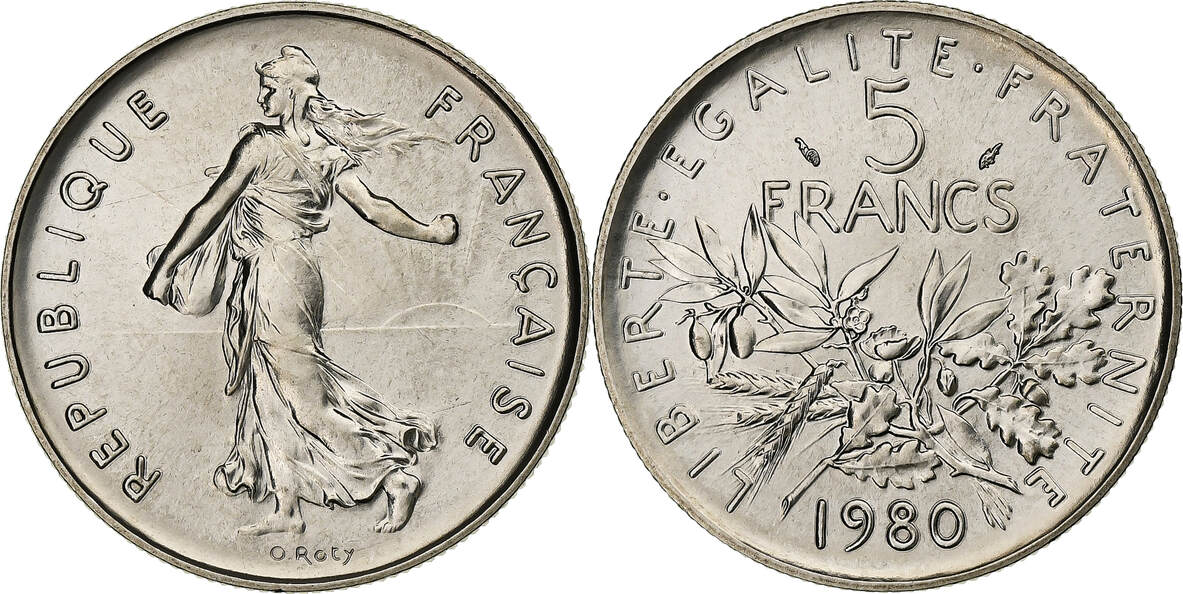 France 5 Francs 1980 Paris Semeuse, Paris, série FDC, Cupronickel MS(65-70) | MA-Shops