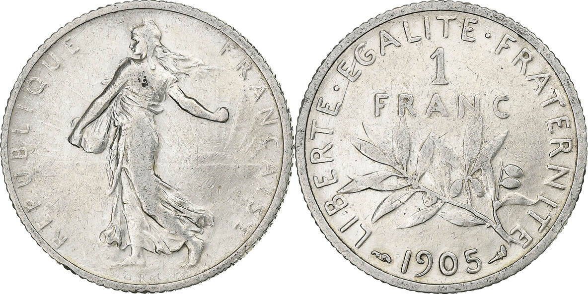 France 1905 Paris Semeuse, Paris, 1 Franc, Silver, Gadoury:427 EF(40-45) | MA-Shops