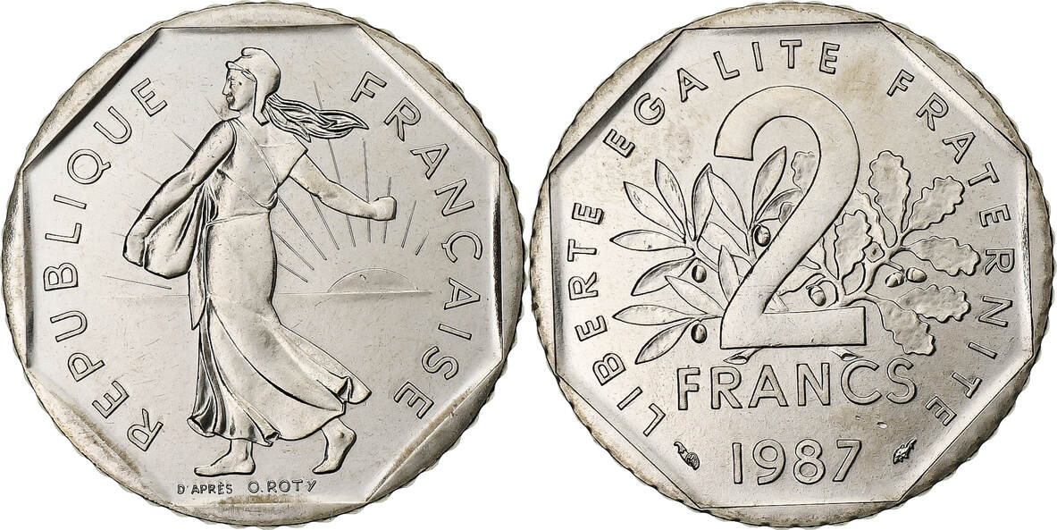 France 2 Francs 1987 Paris Semeuse, Paris, Série BU, Nickel MS(65-70) | MA-Shops