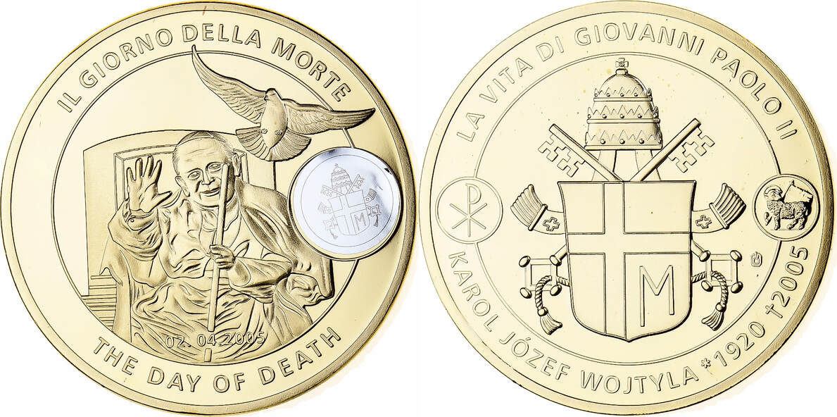 Vatican Medaille 2005 Mort du Pape Jean-Paul II, Copper-Nickel Gilt MS ...