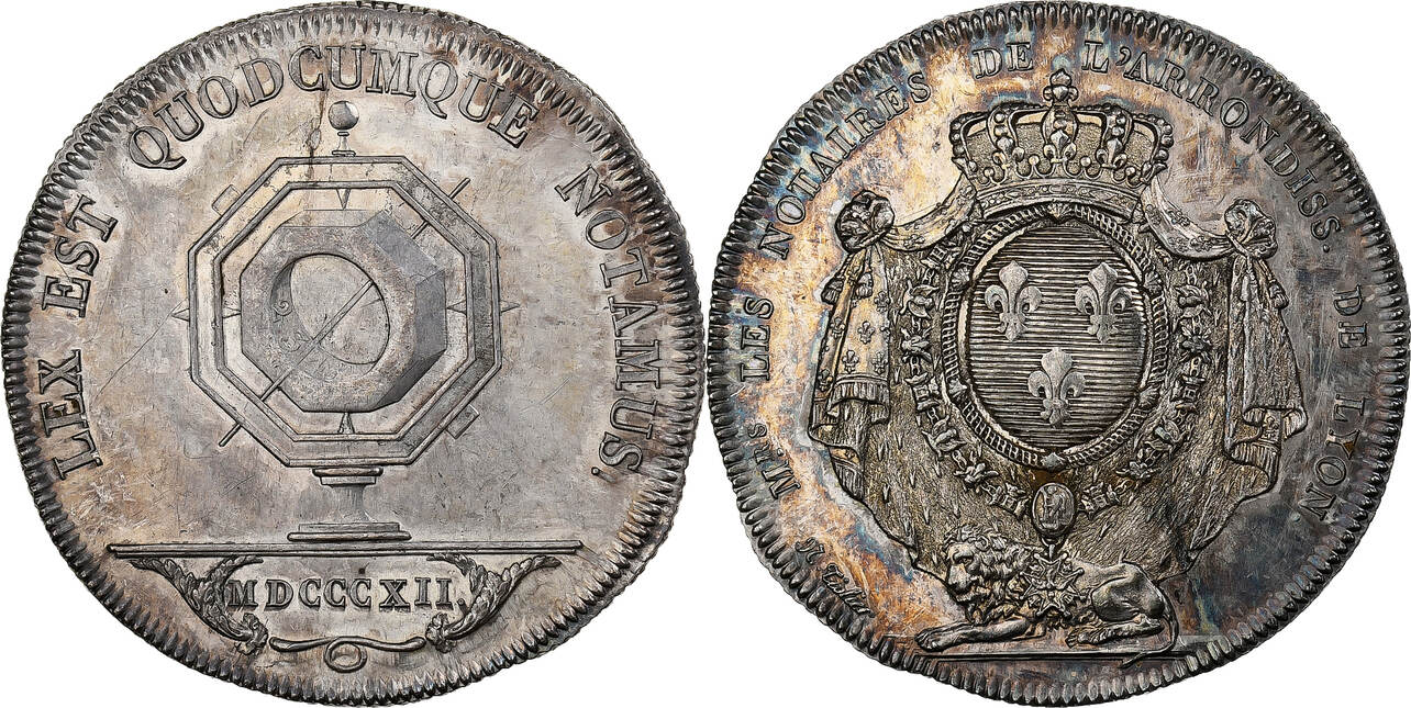France Token 1812 Restauration, Notaires de Lyon, Silver, Tiolier MS(60 ...