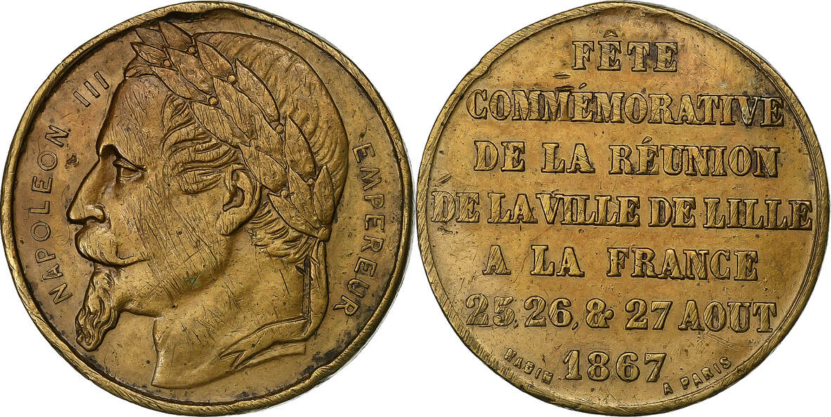 France Medal 1867 Napoléon III, Fêtes de Lille, Brass AU(50-53) | MA-Shops