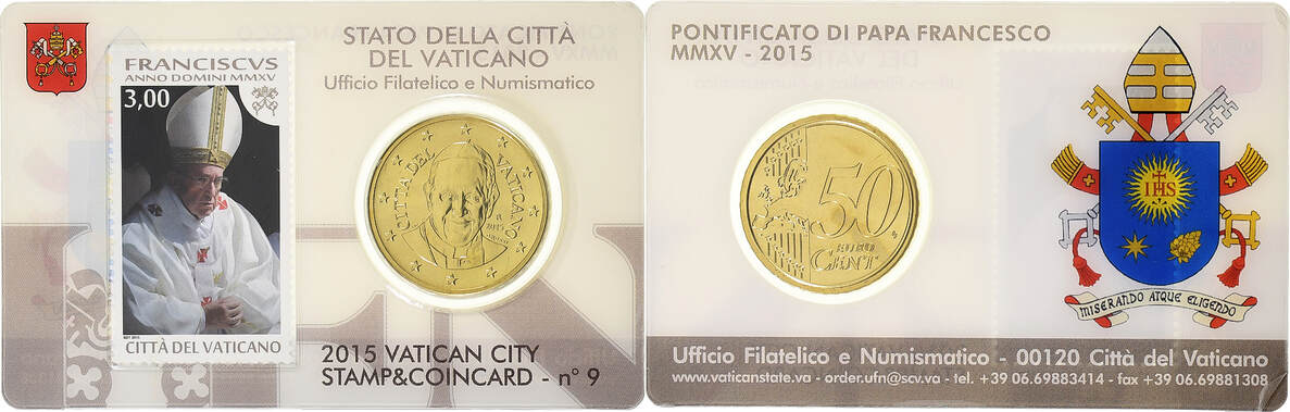 Vatican 50 Euro Cent 2015 Rome Francis, Stamp and coin card.n°9, Rome ...