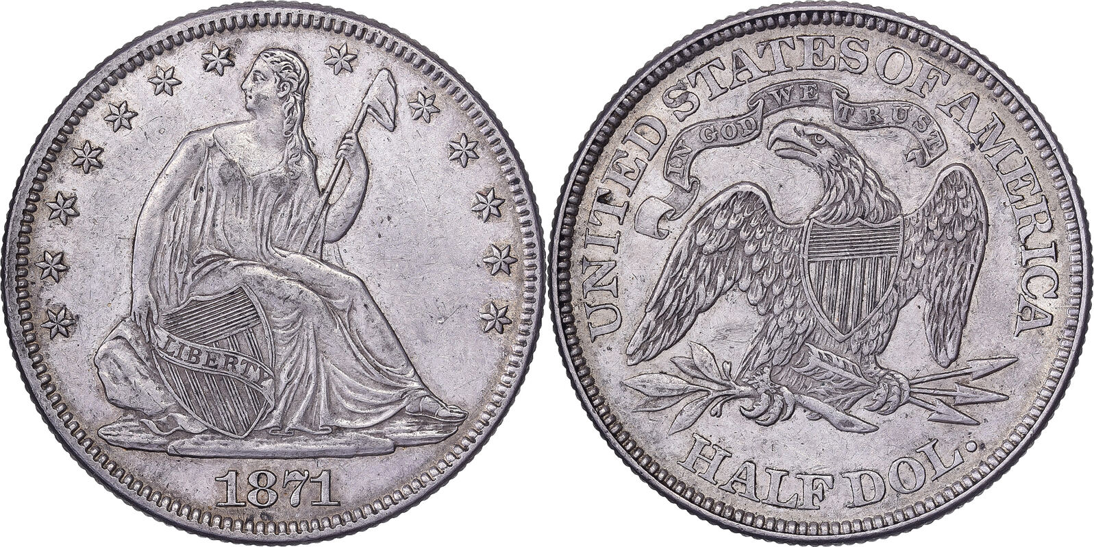 United States Half Dollar 1871 Philadelphia Seated Liberty ...