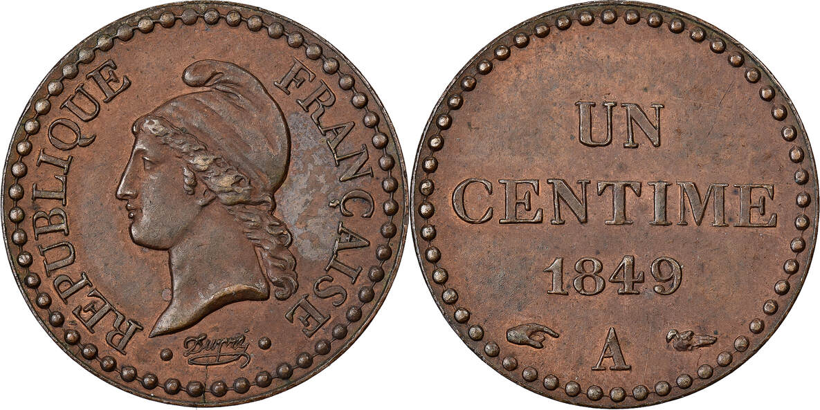 France 1 Centime 1849 Paris Dupré, Paris, Copper, Gadoury:84 AU(55-58 ...