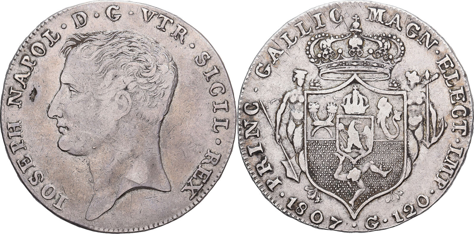 Kingdom of Naples 120 Grana 1807 Naples Joseph Napoleon I, Naples ...