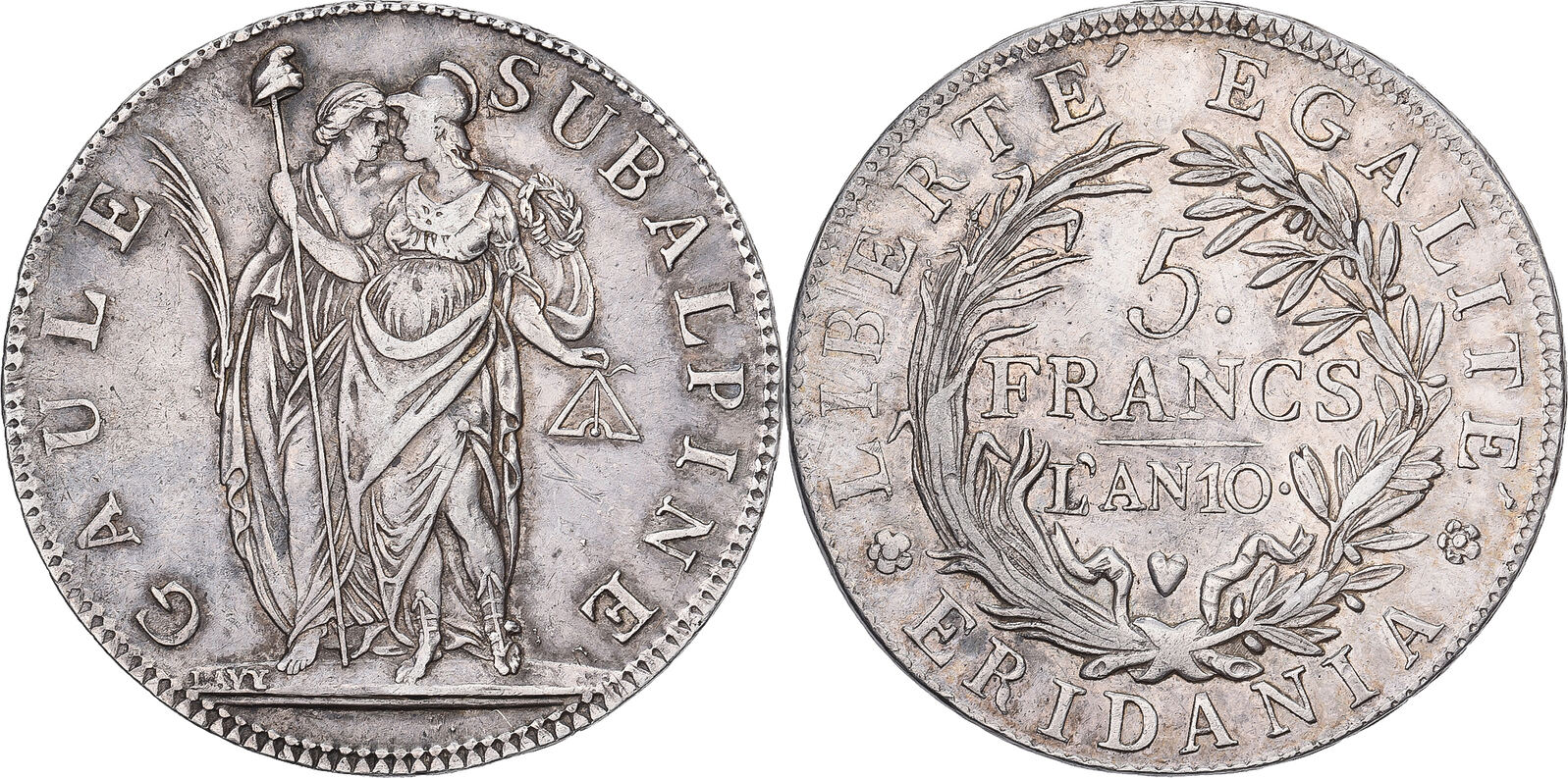Subalpine Republic 5 Francs An 10 Turin Turin, Silver AU(50-53) | MA-Shops