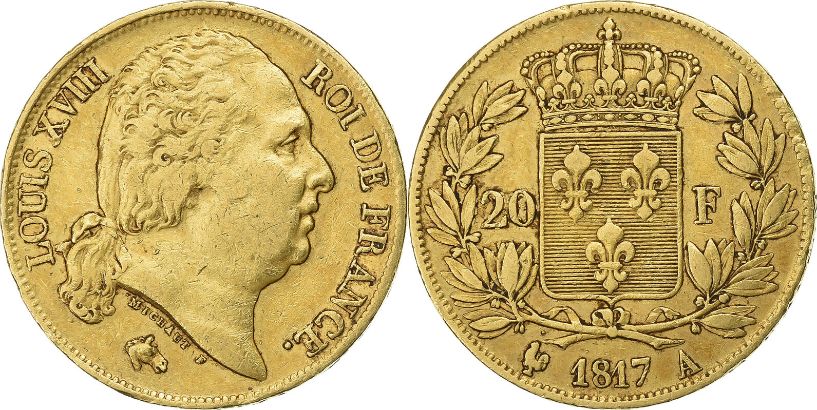 France 20 Francs 1817 A Louis XVIII, Paris, Gold, Gadoury:1028 EF(40-45) | MA-Shops