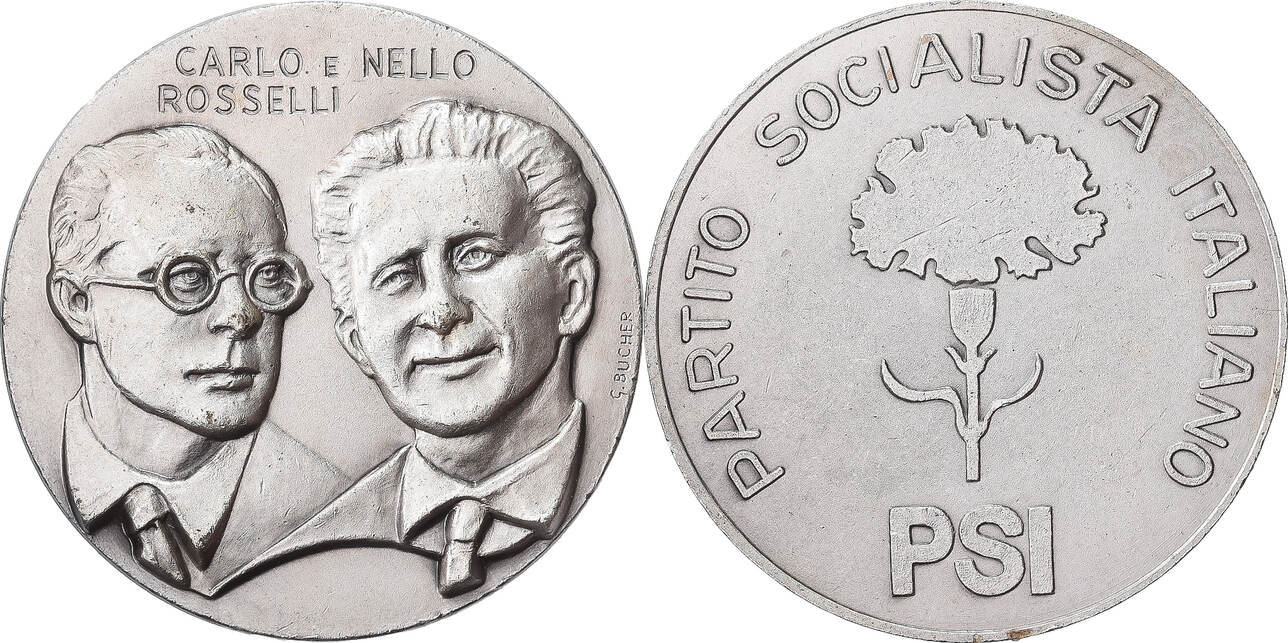 Italy Medal Partito Socialista, Carlo e Nello Rosselli, Silvered bronze ...