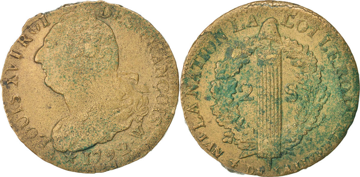 France 2 Sols 1792 Arras Coin, Arras, Bronze, Gadoury:25 VF(20-25) | MA ...