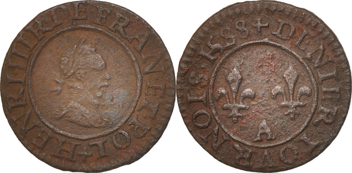 France Denier Tournois 1588 Paris Coin, Paris, Copper, Sombart:4074 EF ...