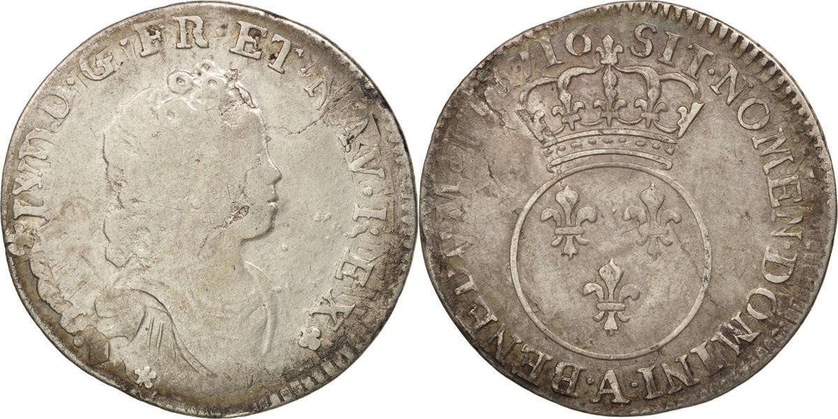 France 12 Sols, 1/10 ECU 1716 A Coin, Louis XV, 1/10 Écu Vertugadin ...