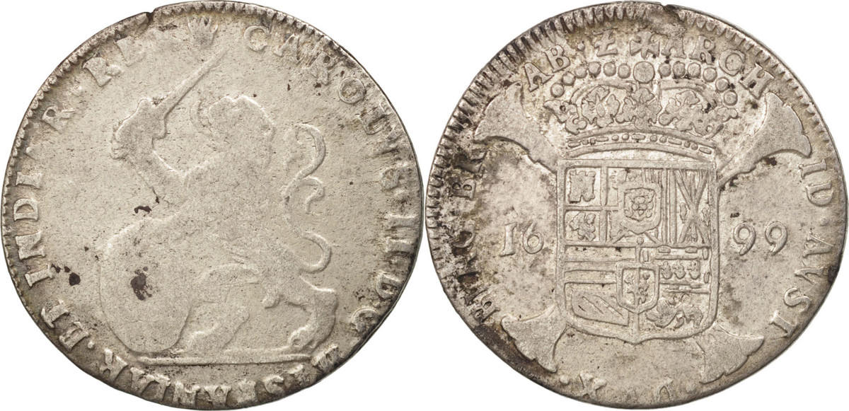 Spanish Netherlands Escalin 1699 Antwerp Coin, BRABANT, Antwerp, Silver ...