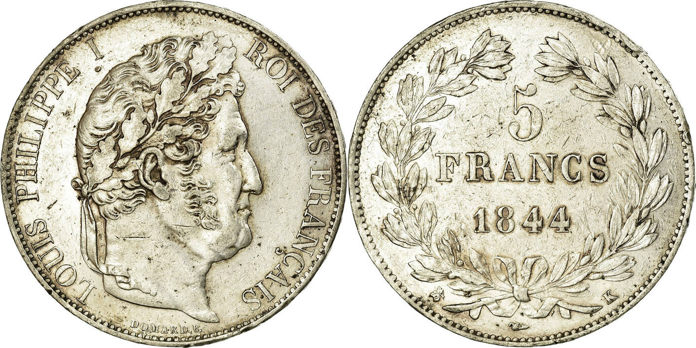 France 5 Francs 1844 K Coin, Louis-Philippe, Bordeaux, Silver AU(50-53 ...