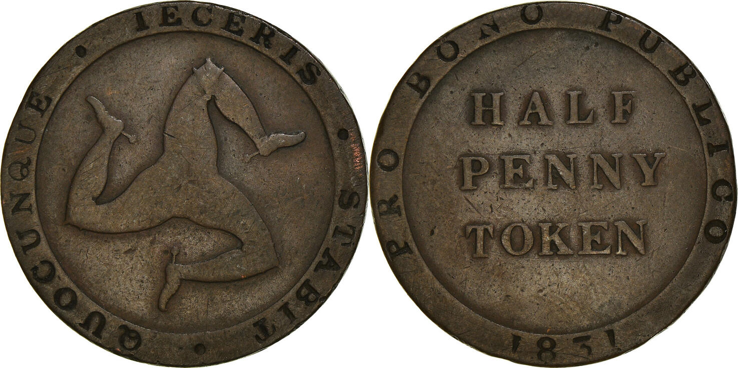 Isle of Man 1/2 Penny 1831 Coin, Copper, KM:Tn21.1 EF(40-45) | MA-Shops