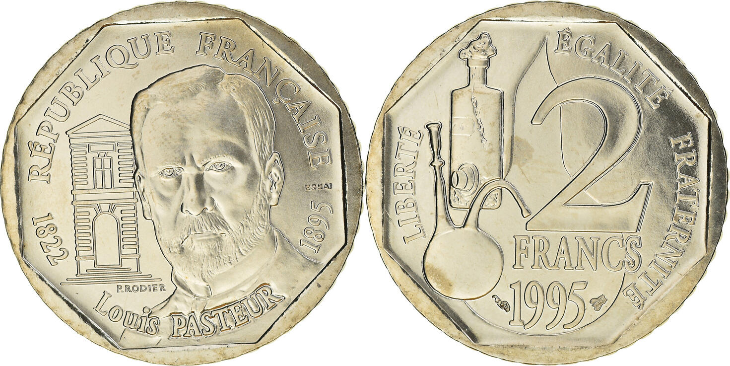 France 2 Francs 1995 Pessac Coin, Pasteur, Pessac, ESSAI, Nickel MS(65 ...