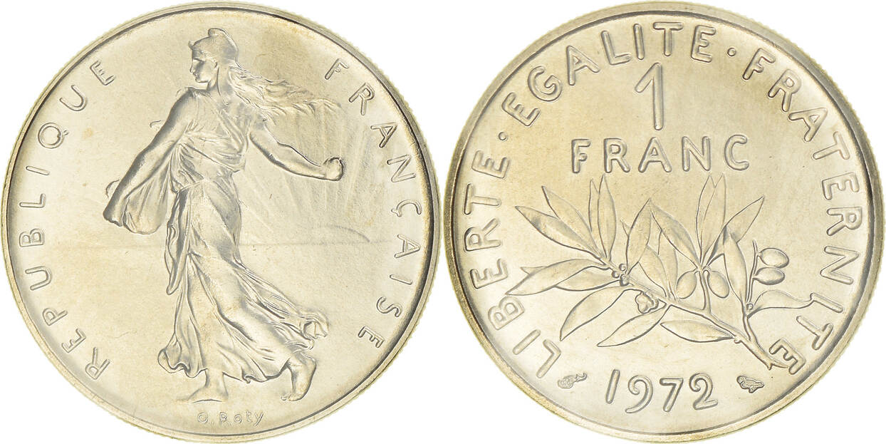 France Franc 1972 Paris Coin, Semeuse, Paris, Nickel, KM:925.1 MS(65-70) | MA-Shops