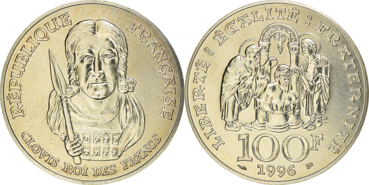 France 100 Francs 1996 Coin, Clovis, Silver, KM:1180, Gadoury:953 MS(65 ...