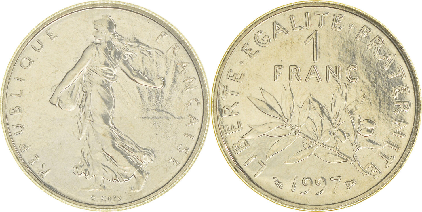 France Franc 1997 Paris Coin, Semeuse, Paris, Nickel, KM:925.1 MS(65-70) | MA-Shops