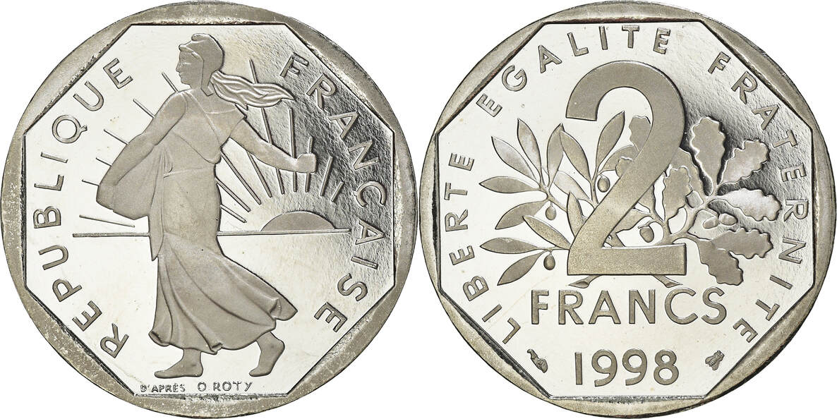 France 2 Francs 1998 Paris Coin, Semeuse, Paris, Proof, Nickel MS(65-70 ...