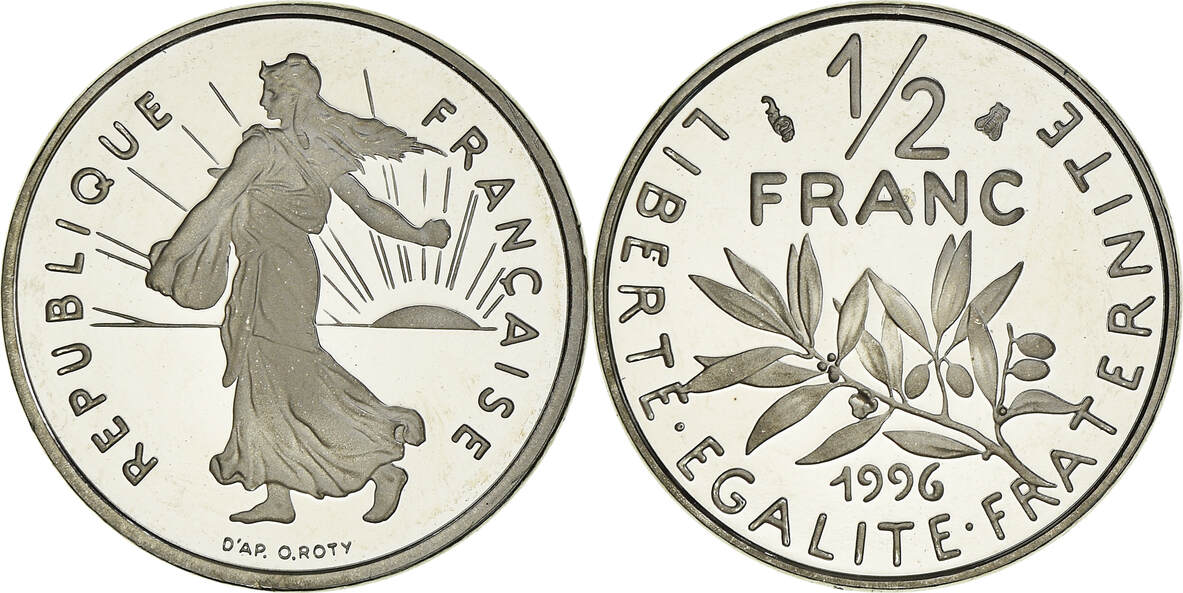 France 1/2 Franc 1996 Paris Coin, Semeuse, Paris, Proof / BE, Nickel MS(65-70) | MA-Shops