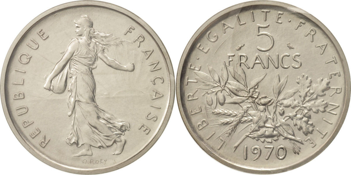 France 5 Francs 1970 Coin, Nickel Clad Copper-Nickel, KM:P408 MS(65-70) | MA-Shops