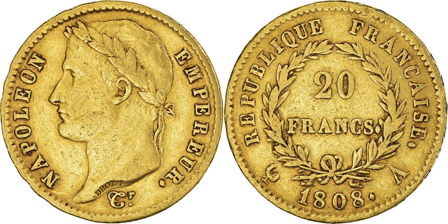 France 20 Francs 1808 A Coin, Napoléon I, Paris, Gold, KM:687.1 EF(40 ...