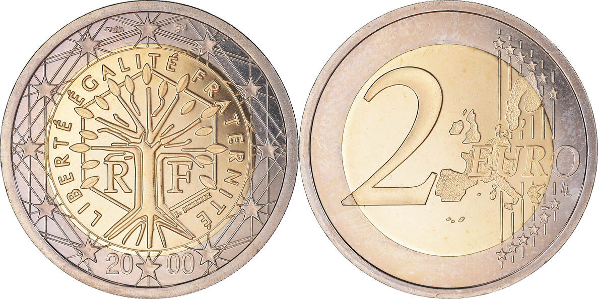 France 2 Euro 2000 Paris Paris, BE, Bi-Metallic, KM:1289 MS(65-70) | MA ...