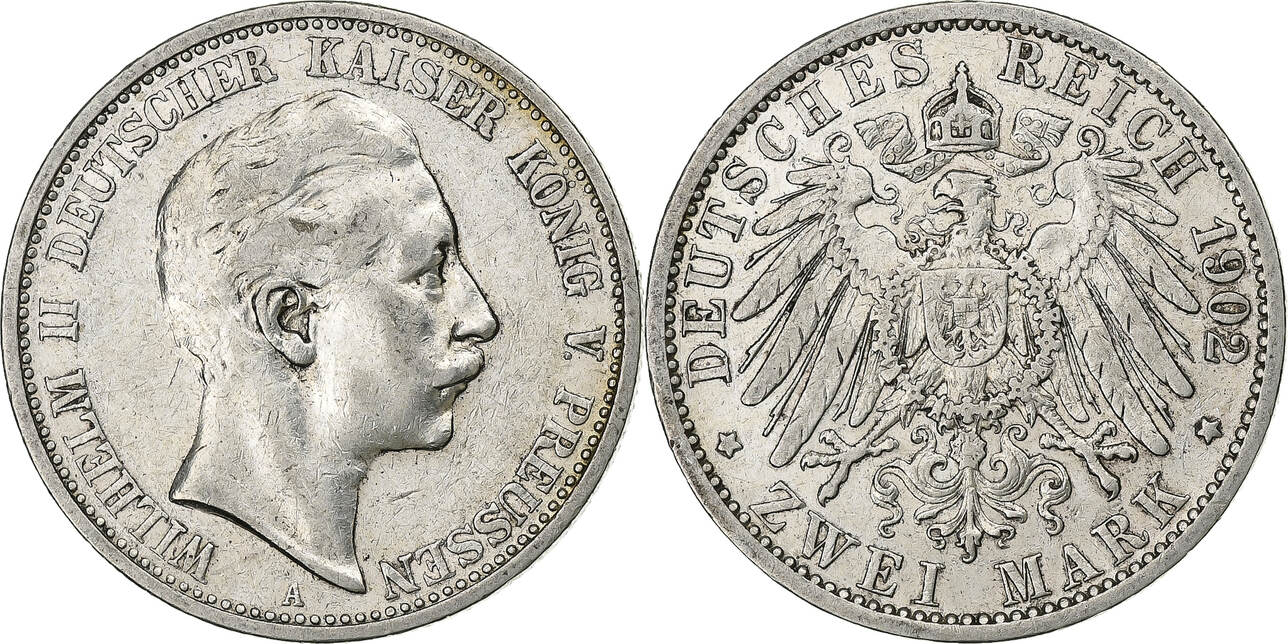 German States 2 Mark 1902 A PRUSSIA, Wilhelm II, Berlin, Silver EF(40 ...