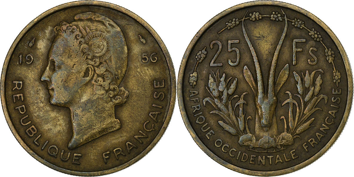 French West Africa 25 Francs 1956 (a) Paris, Aluminum-Bronze, KM:7 EF(40-45) | MA-Shops