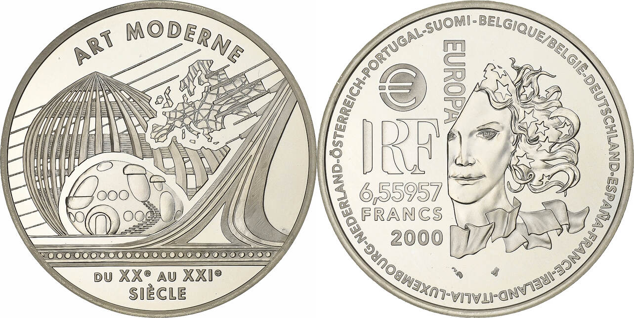 France 6.55957 Francs 2000 Paris Europa, Paris, Silver, KM:1225 MS(65 ...