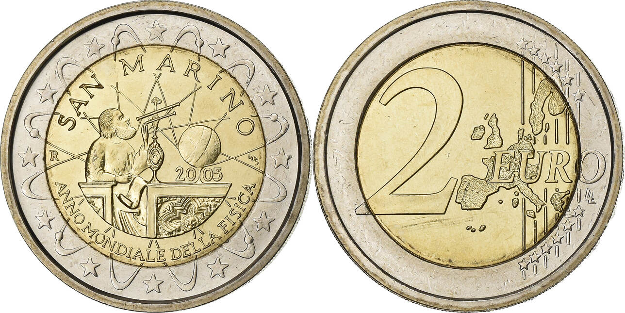 San Marino 2 Euro 2005 R GALILEO GALILEI, Rome, Bi-Metallic, KM:469 MS ...