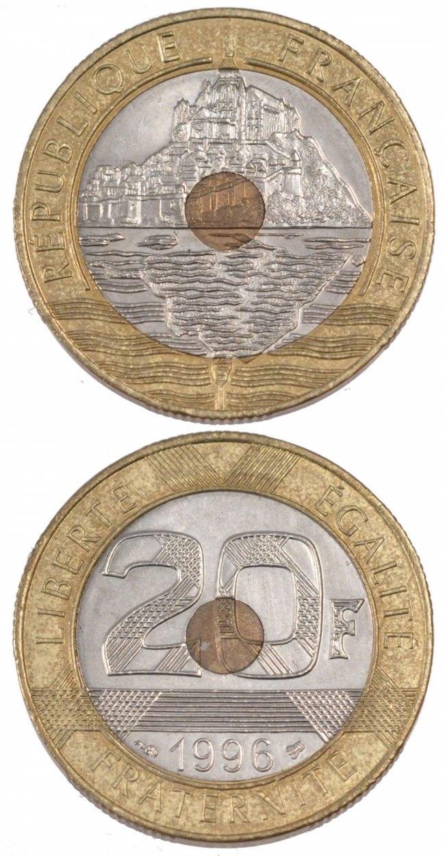 France 20 Francs 1996 Coin, Mont Saint Michel, Tri-Metallic MS(65-70 ...