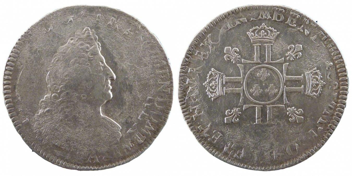 France 1/2 ECU, 45 Sols 1704 W Coin, Louis XIV, 1/2 Écu aux 8L 2e type ...