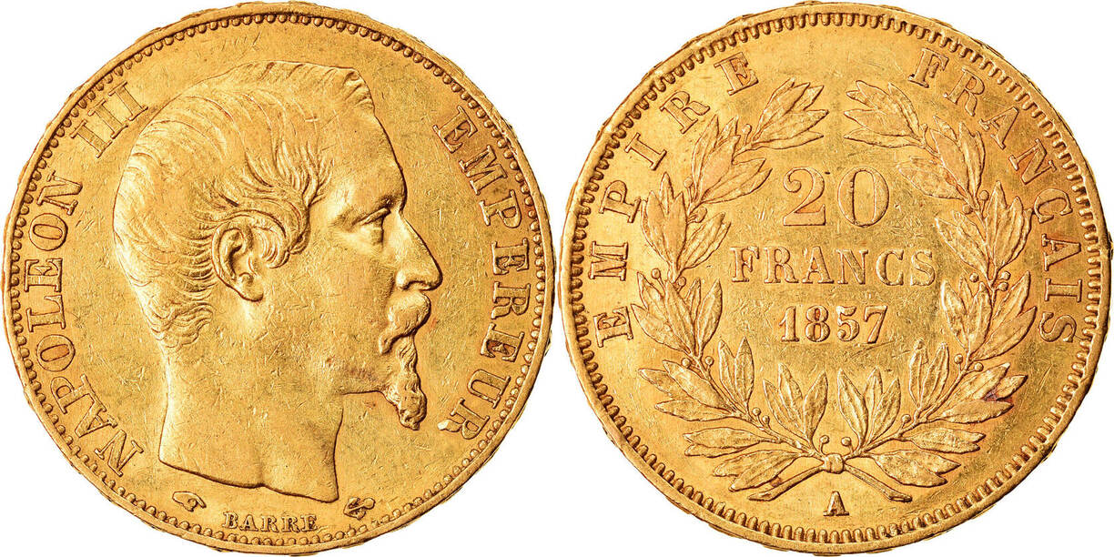 France 20 Francs 1857 A Coin, Napoleon III, Napoléon III, Paris AU(50 ...