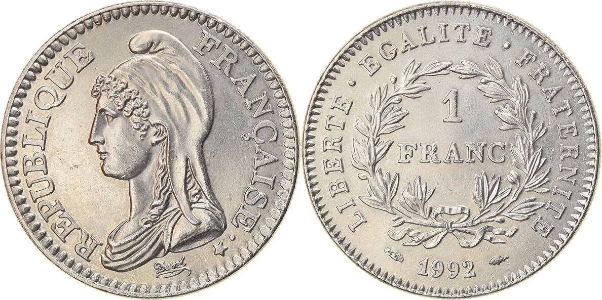 France Franc 1992 Paris Coin, République, Paris, Nickel, KM:1004.1 MS ...