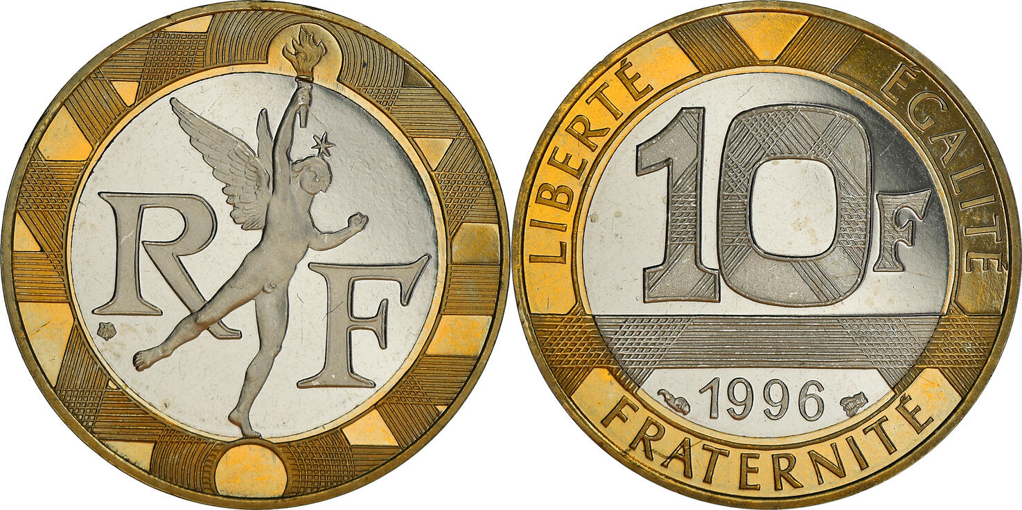 France 10 Francs 1996 Paris Coin, Génie, Paris, Proof / BE MS(65-70 ...